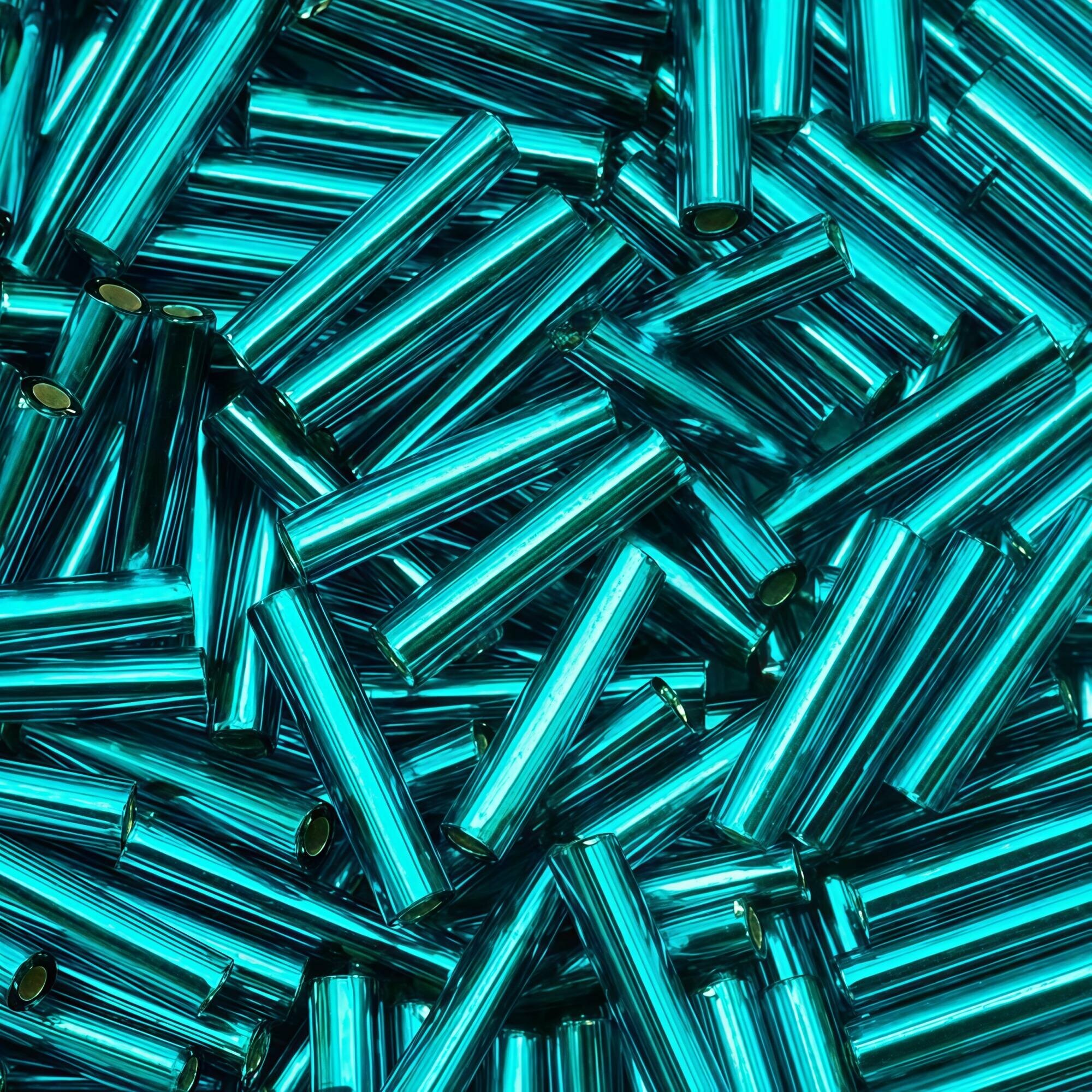 Бисер TOHO Bugle, размер 9мм, цвет #27BD (Внутреннее серебрение, зелено-голубой), 10 грамм