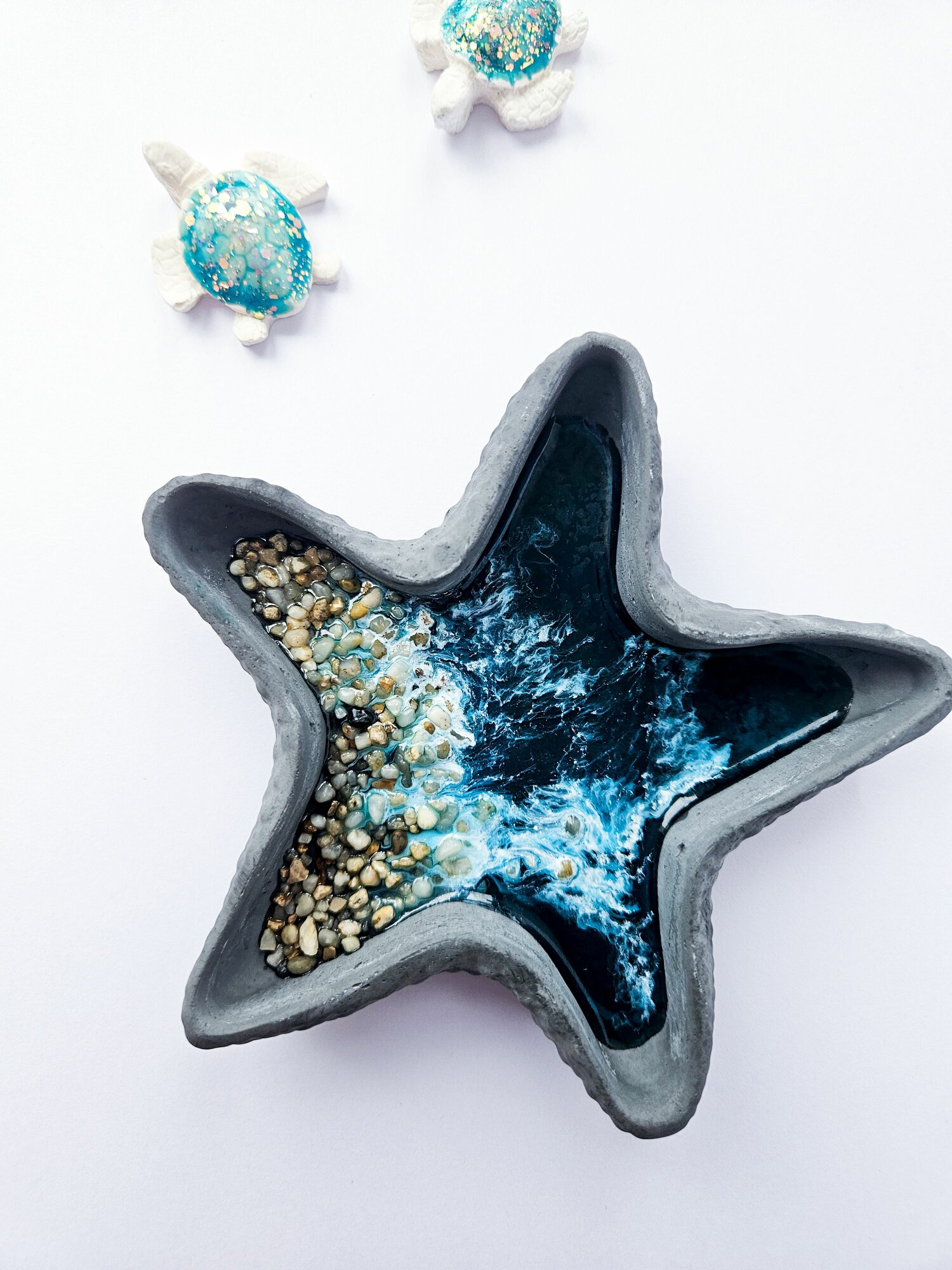 Шкатулка для украшений "Звезда чёрная", гипс, ручная авторская работа, 12х13х6,5 см