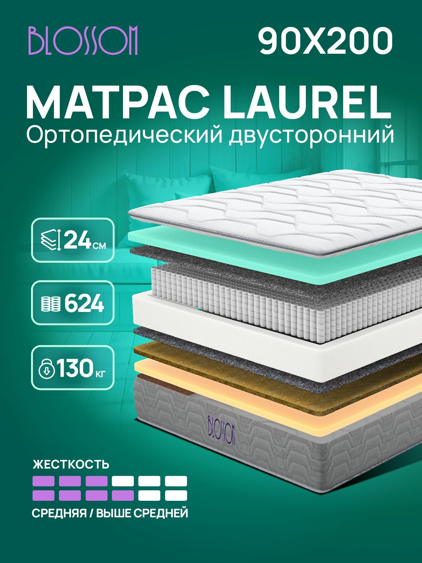 Матрас Blossom Laurel, Независимые пружины, 90x200