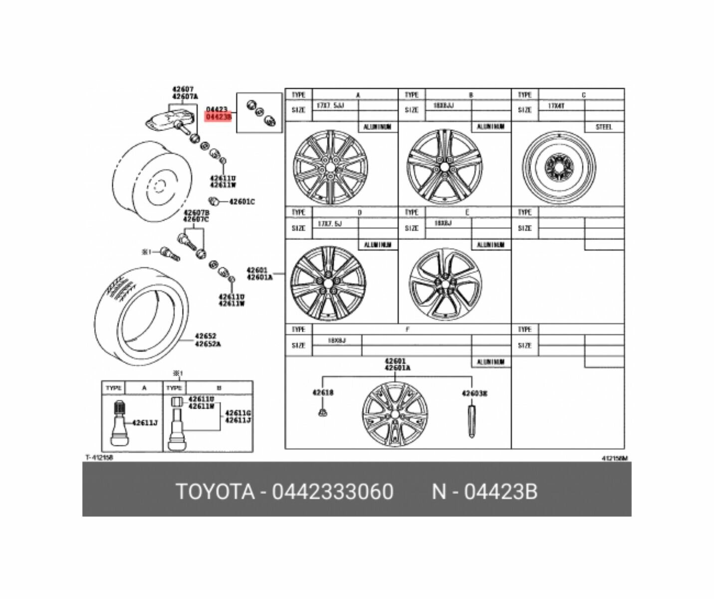 Ремком. датчик Давл. шин Toyota Camry V50 (2011>)(Toyota 0442333060)
