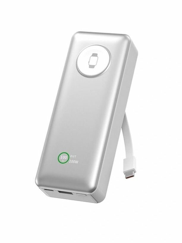 Внешний аккумулятор Wiwu Wi-P023 20000mAh 145W, c беспроводной зарядкой для смарт-часов, серебристый