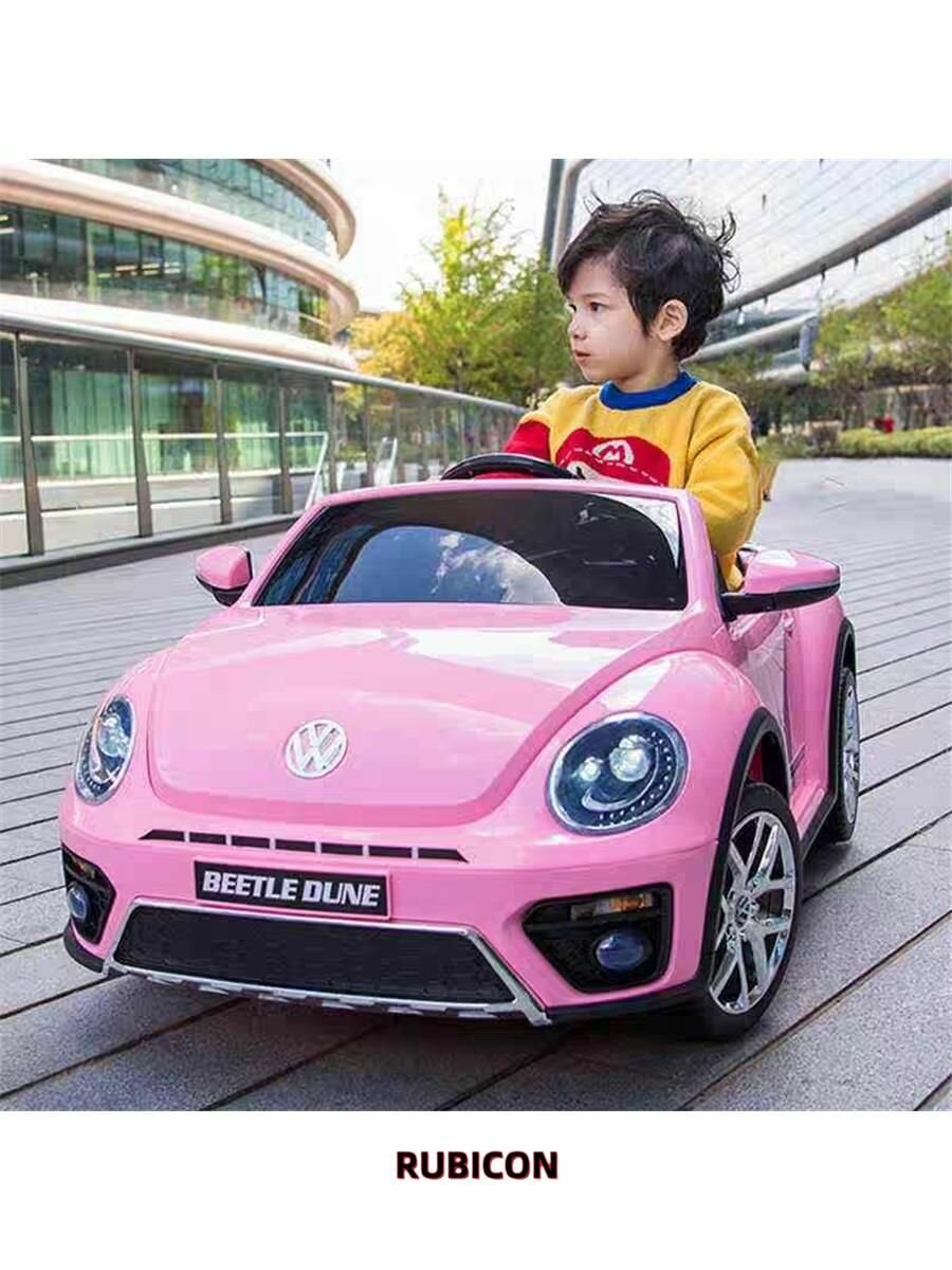 Электромобиль Фольксваген Жук, розовый, 1 место, с пультом, зарядное устройство