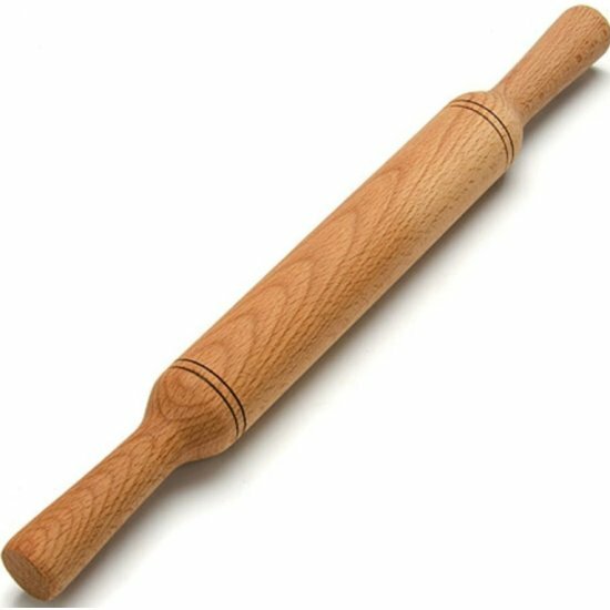 Скалка Хозяюшка 53х6 см, с крутящейся ручкой, профессиональная, дерево (40-35)