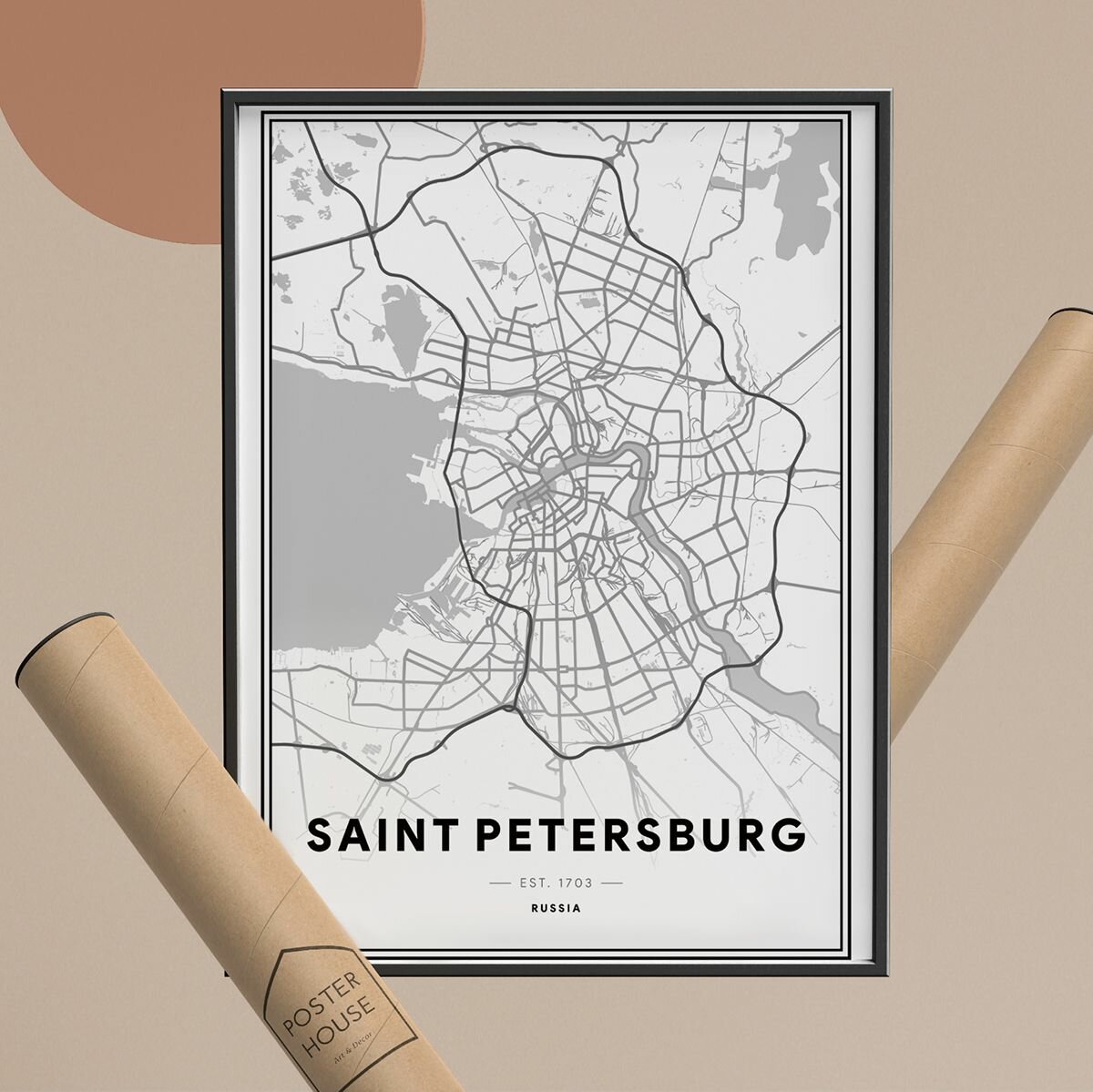 Постер карта Санкт Петербург 50х70 см без рамы/ Минимализм, белый постер/ Карта города, Питер, Россия/ Минималистичный эстетичный плакат в подарок для интерьера дома, офиса/ Декор стен