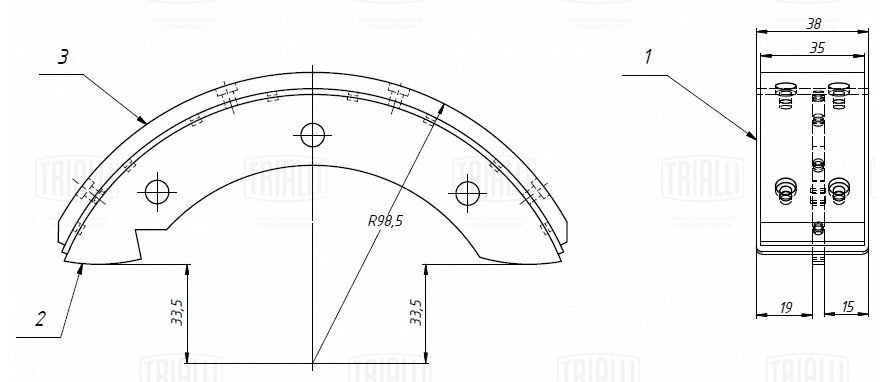 Колодки тормозные барабанные задние для а/м УАЗ 2360 Профи (2 шт.) TRIALLI
