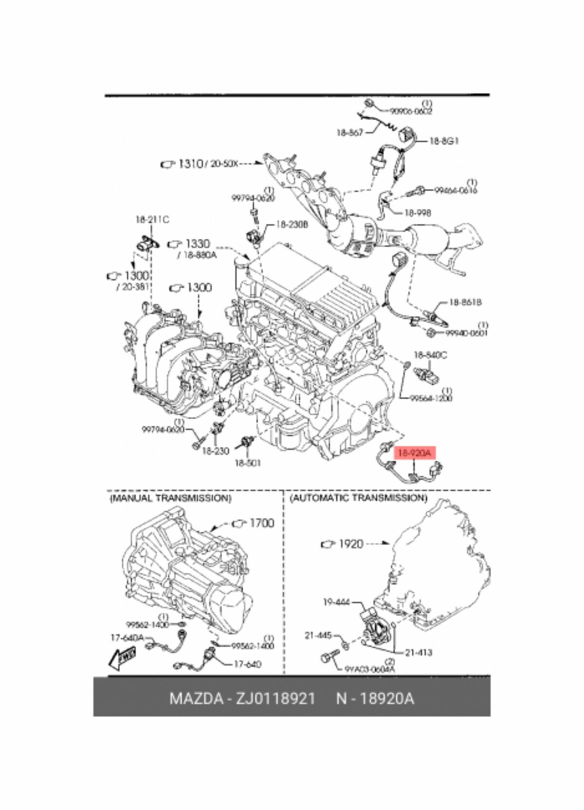 Датчик Детонации Mazda 3 (Bk, Bl, Bm, Bn) 1.6(Mazda Zj0118921)