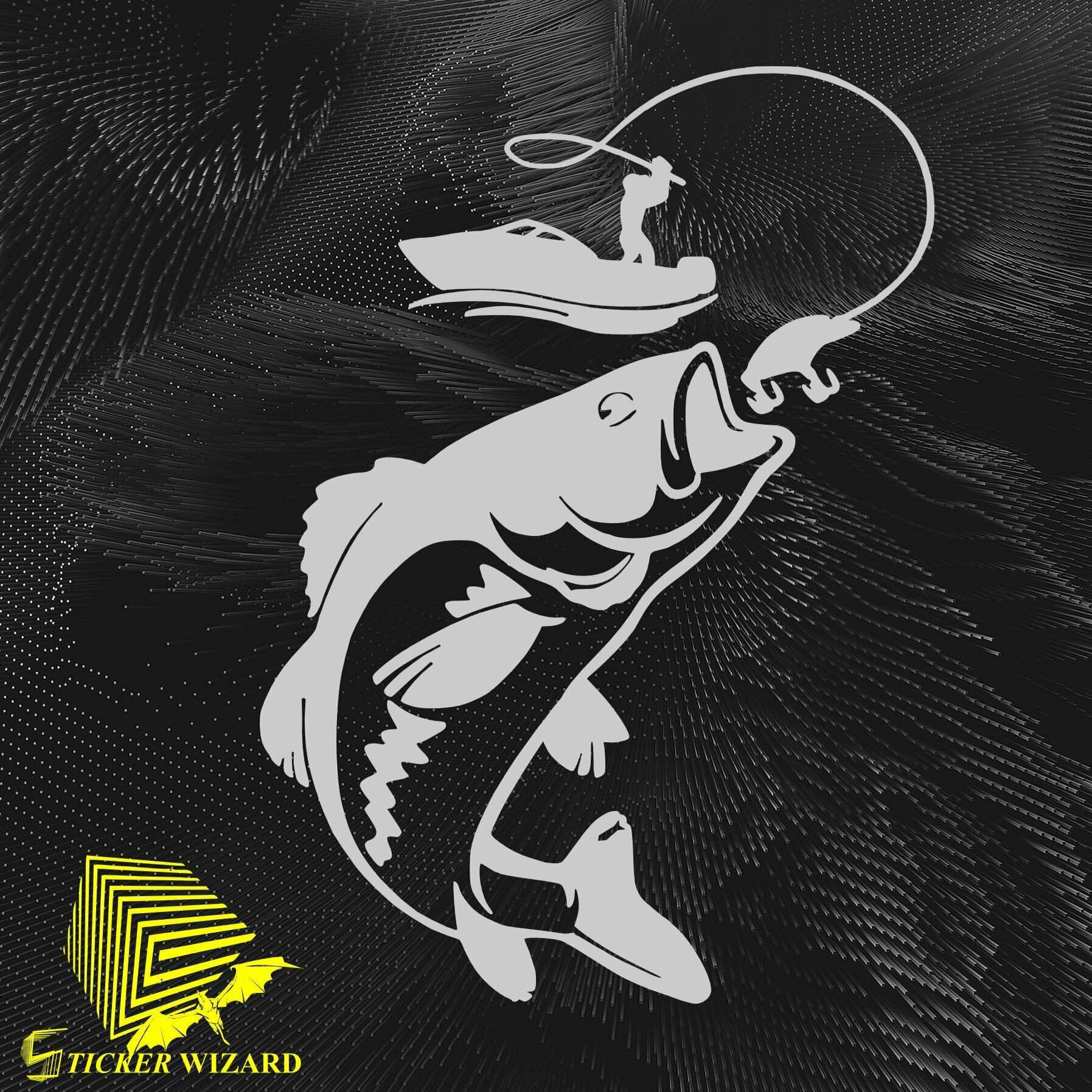 Наклейка виниловая, на прозрачной основе (светло-серая) "Рыбалка"