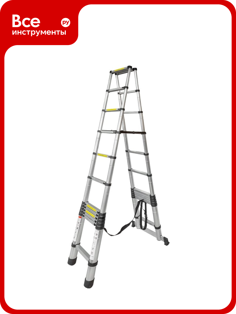 Телескопическая алюминиевая двухсекционная лестница-стремянка Forsage 3.5+3.5 м,12+12 ступеней F-UP350-2, 3,5 м, Прочная