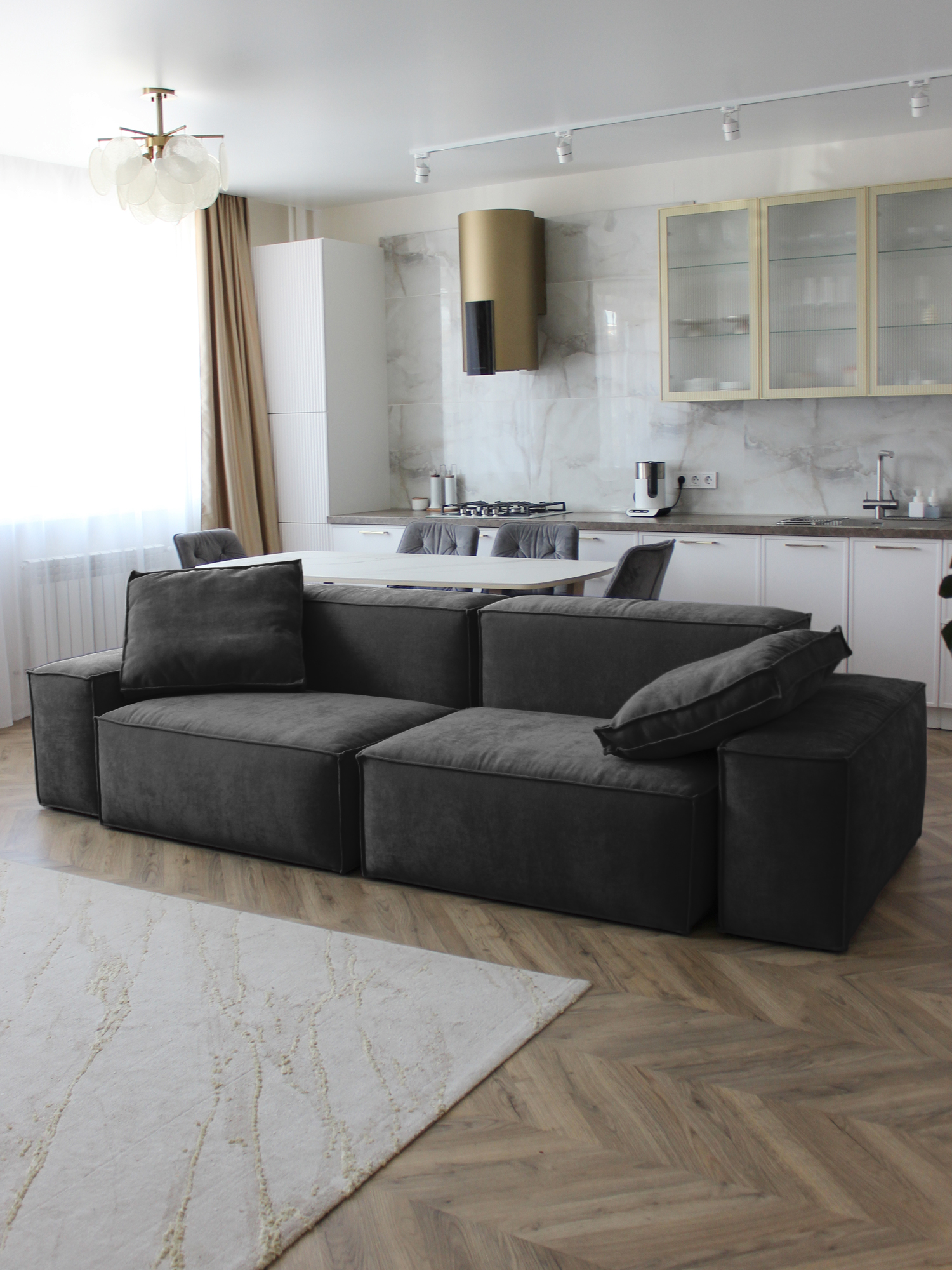 Диван модульный Конер, чёрный, 280х105х72