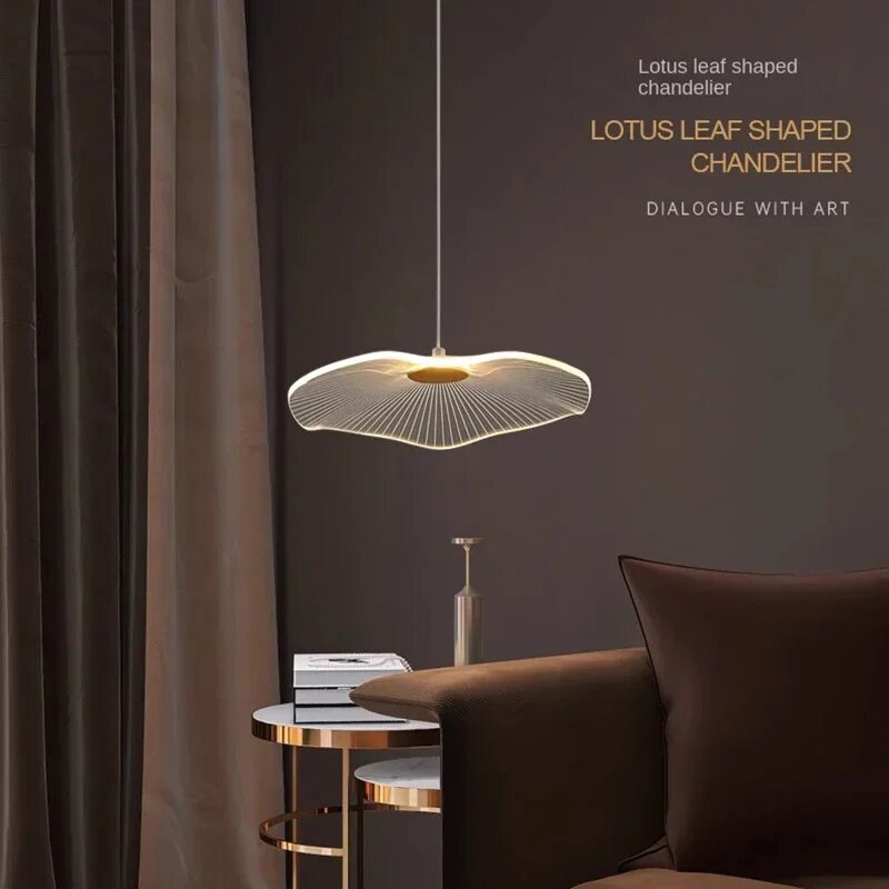 Акриловая маленькая Подвесная лампа в виде листьев лотоса для прикроватного столика, современная и простая одинарная лампа для спальни, Gold-One head, warm light