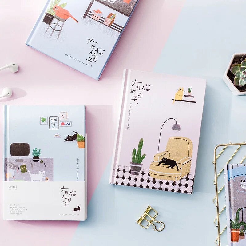 Оригинальный дневник с милым котом, персональный дневник, планировщик, цветные страницы в твердом переплете, блокнот, еженедельный график, милые канцелярские товары в Корейском стиле, ежедневник