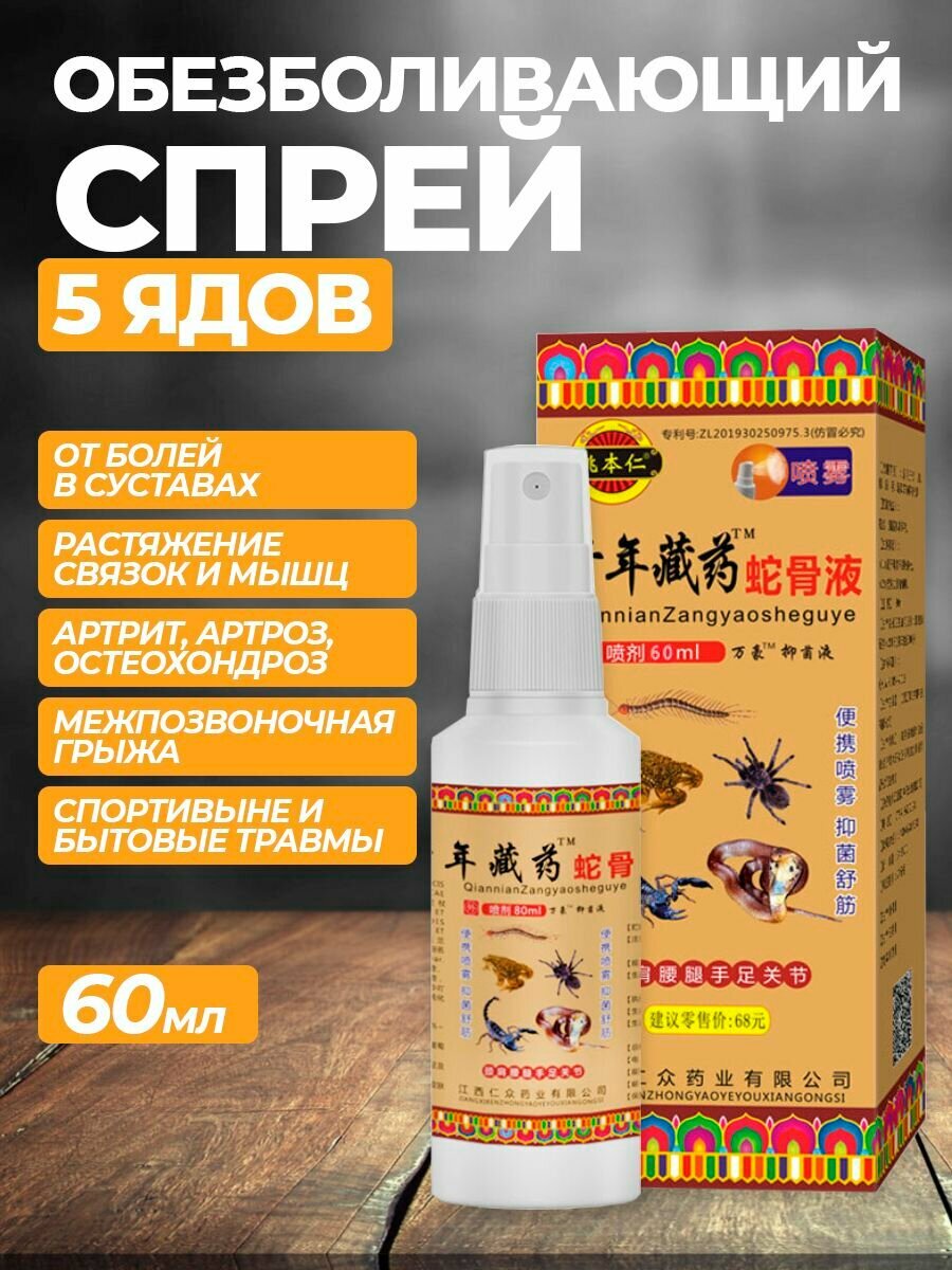 Спрей обезболивающий для суставов и мышц 5 ядов