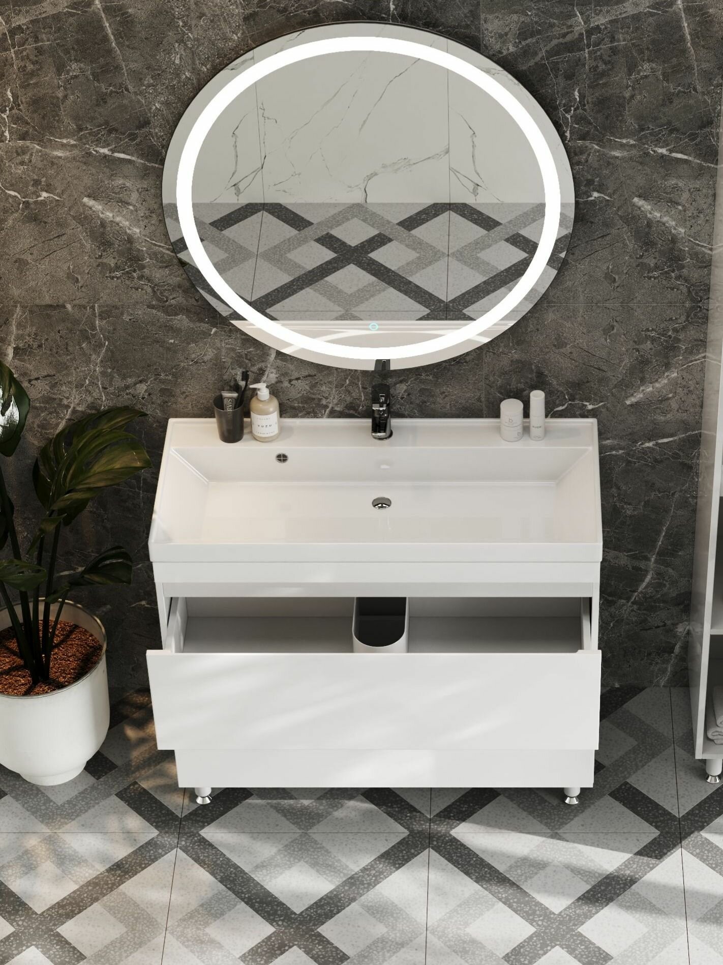 Раковина для ванной Астория 70, мрамор, прямоугольная, белая