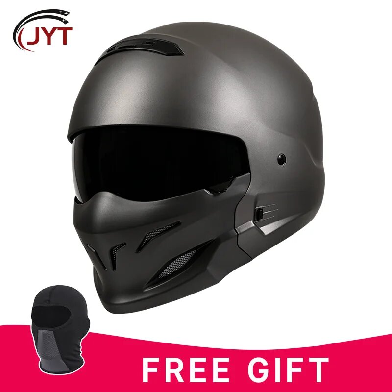 Мотошлем на все лицо унисекс, мотоциклетный шлем в стиле ретро, комбинированный, локомотивный, сертификация DOT Черный, xxxxl, Grey