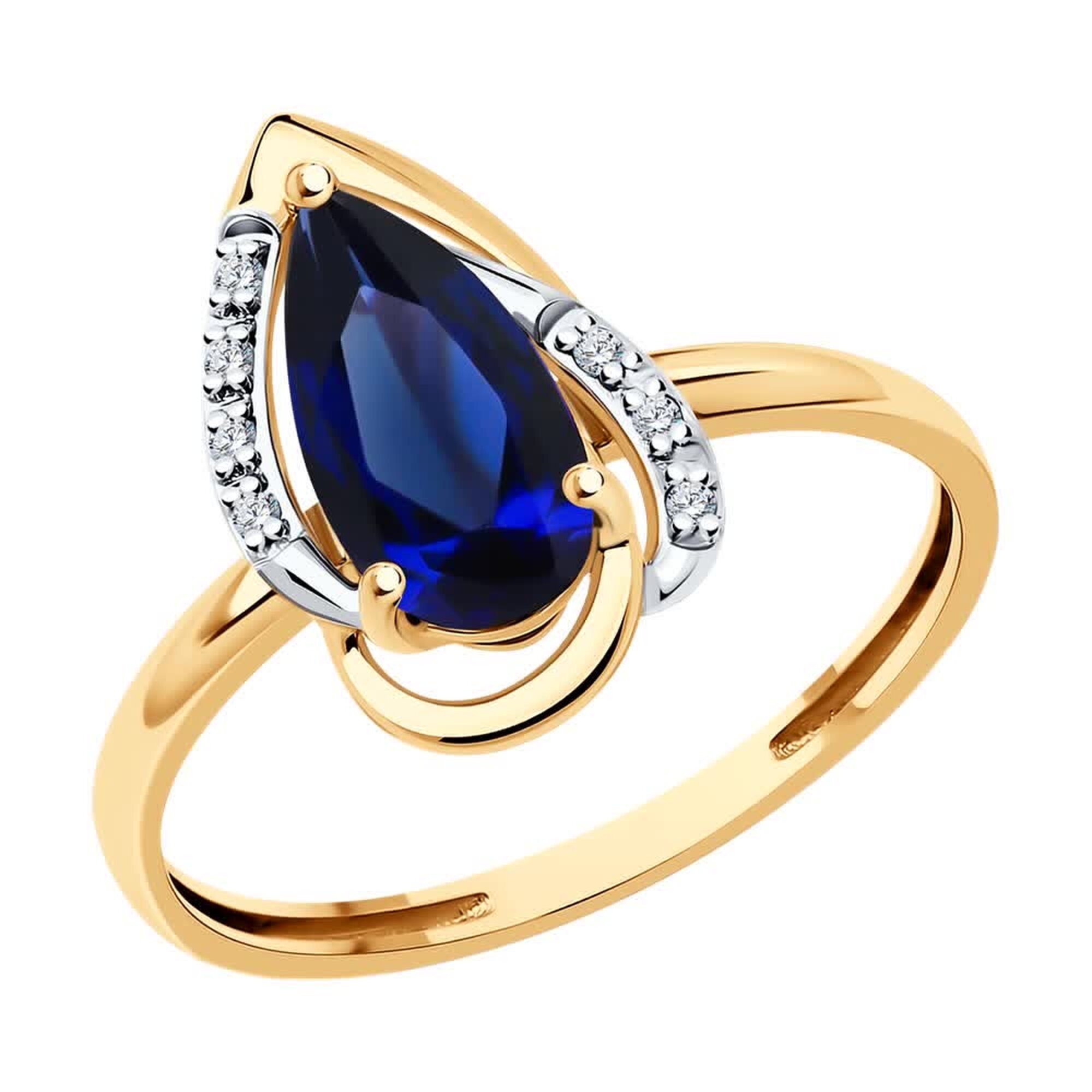 Кольцо, красное золото, 585 проба, бриллиант, корунд