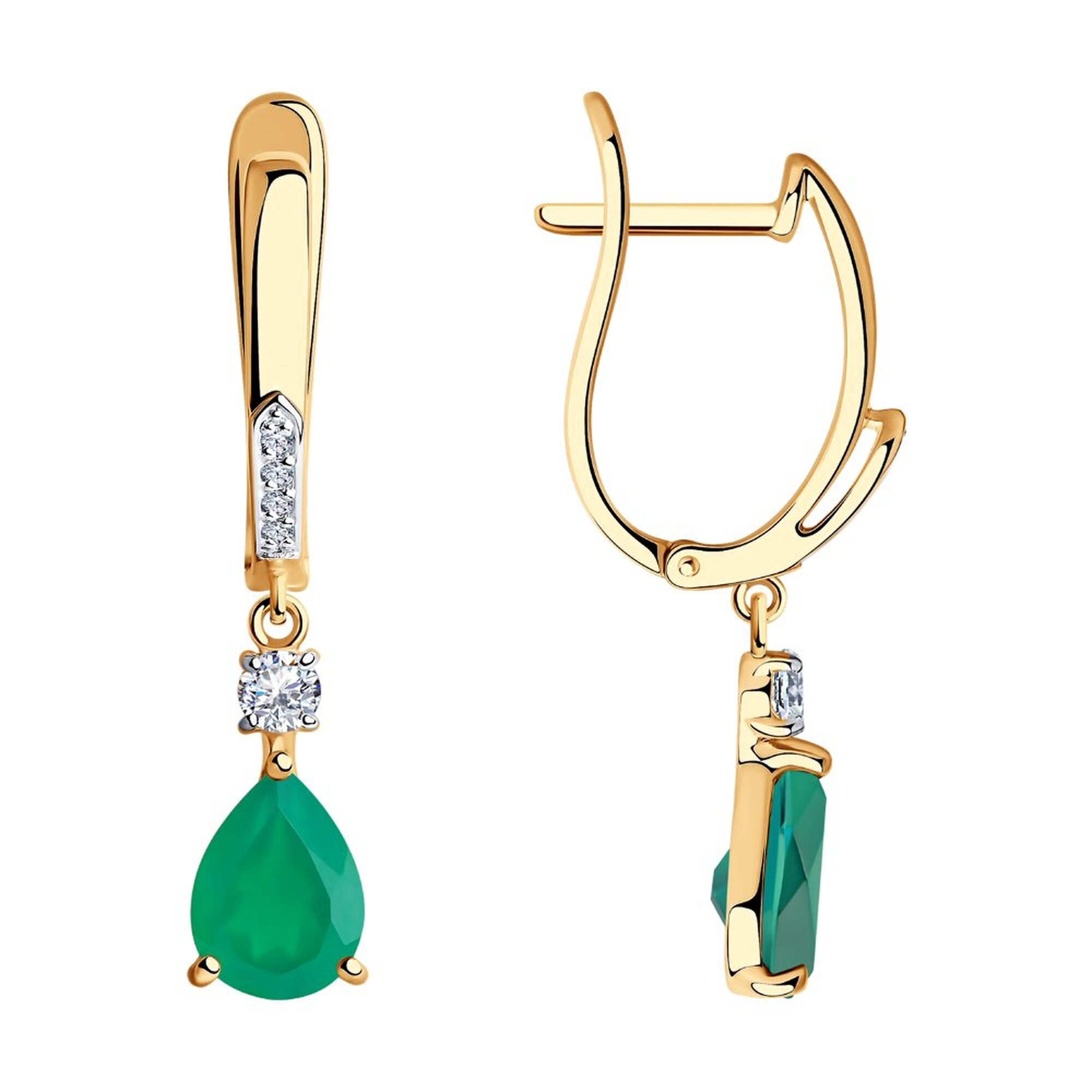 Серьги, красное золото, 585 проба, фианит, агат