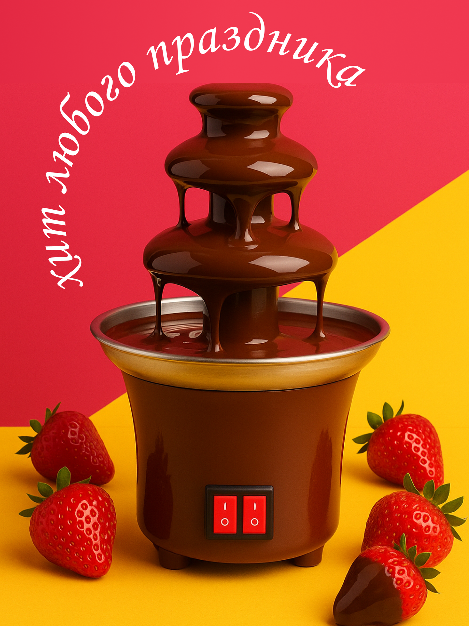 Шоколадный фонтан настольный мини 3 яруса для фруктов, десертов, фондю