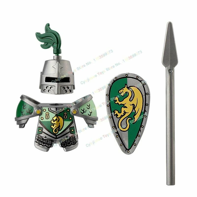 Зеленый Дракон Ворон Рыцари Щит Фигурки MOC Средневековые Древние Рыцари Сцена Изумрудный, VP112