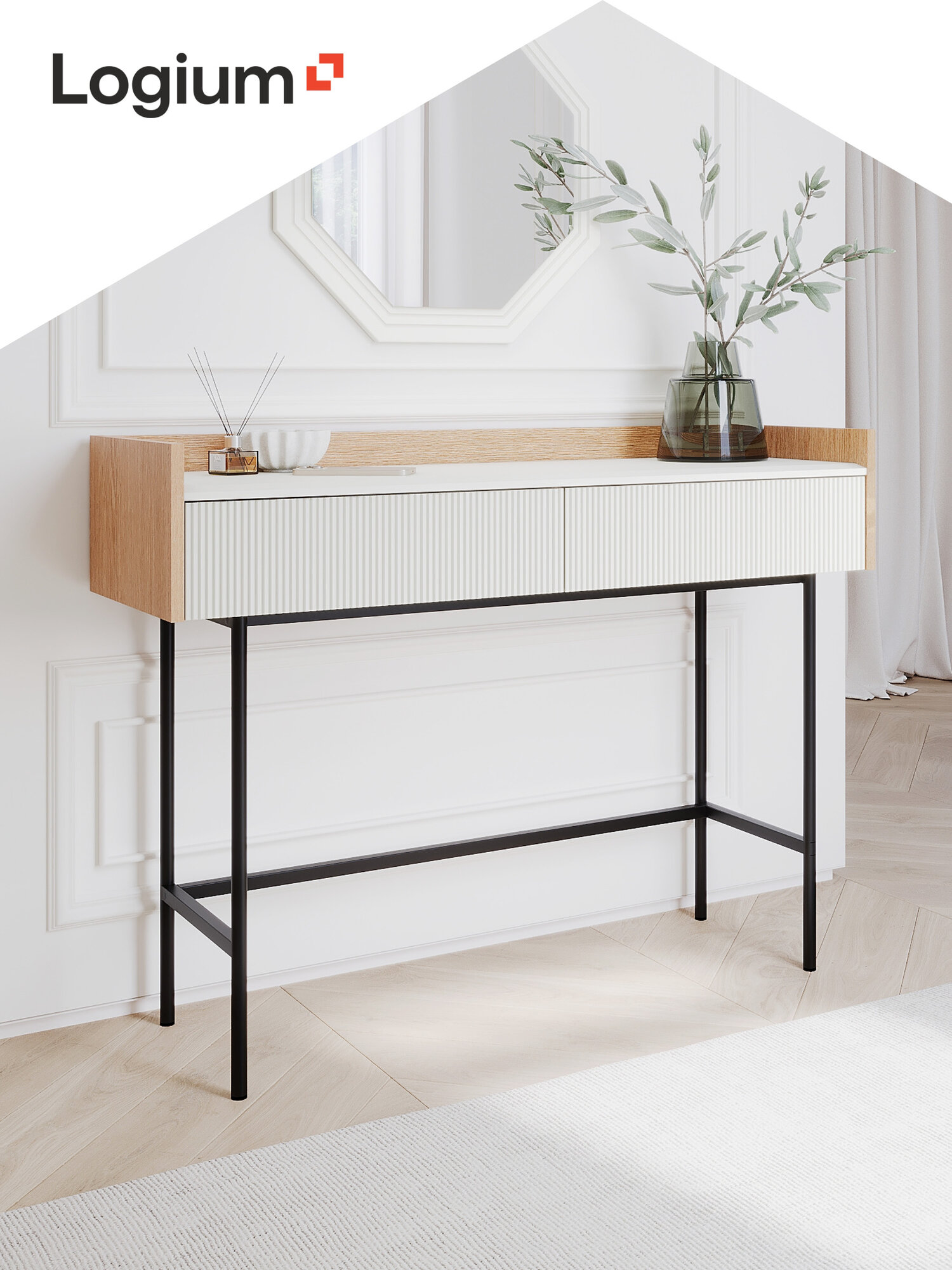 Столик туалетный с ящиками белый,109,4 х 36,5 х 82,1см, Наоми 12.51, Плэйн, белая шагрень