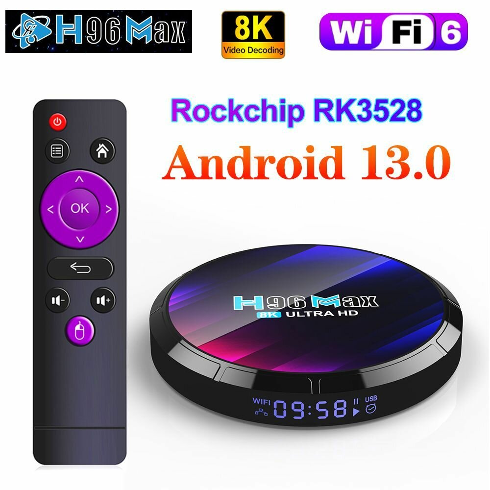 2024 новейший H96 Max RK3528 TVbox Android13.0 смарт-медиаплеер, 4ГБ/64ГБ Приставка 8K WiFi6/BT5.0