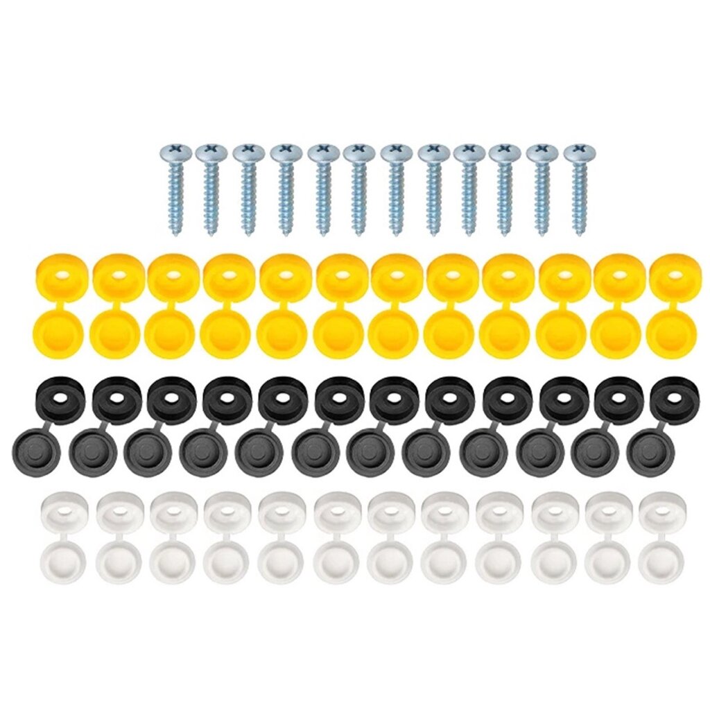 48шт Набор Винтов Для Крепления Номерных Знаков И Колпачков из Нержавеющей Стали Черного, Белого и Желтого Цветов, Подходящих для Автомобильных Номерных Знаков