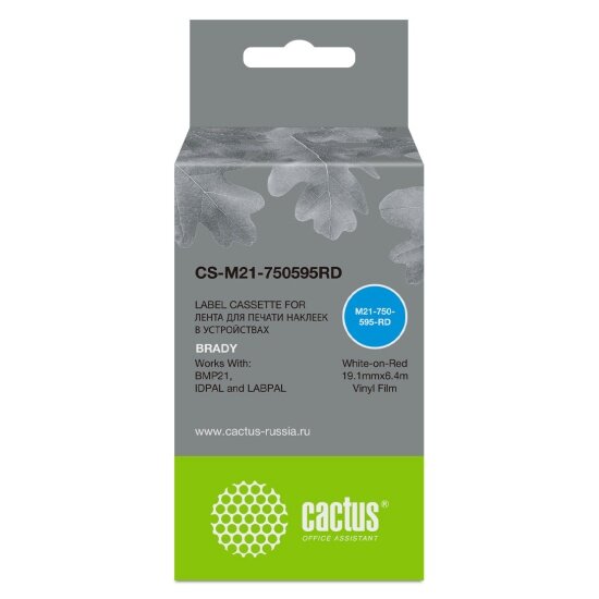 Картридж ленточный Cactus CS-M21-750595RD белый на красном 19.1x6.4 для Brady BMP21-PLUS, BMP21-LAB