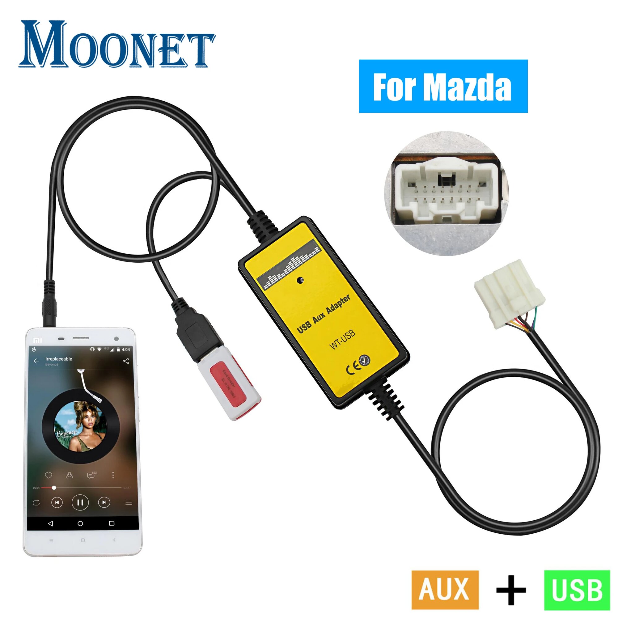 Moonet Car Audio MP3-вход AUX USB-адаптер для замены компакт-дисков для Mazda 3 5 6, MPV, CX7, Demio Miata/MX5