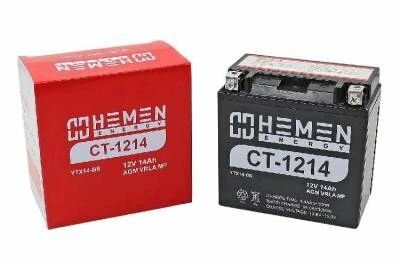 Аккумулятор 12В14Ач HEMEN ENERGY CT1214 (YTX14-BS) (кислотный, гермет) (прям пол) (150*86*145мм)