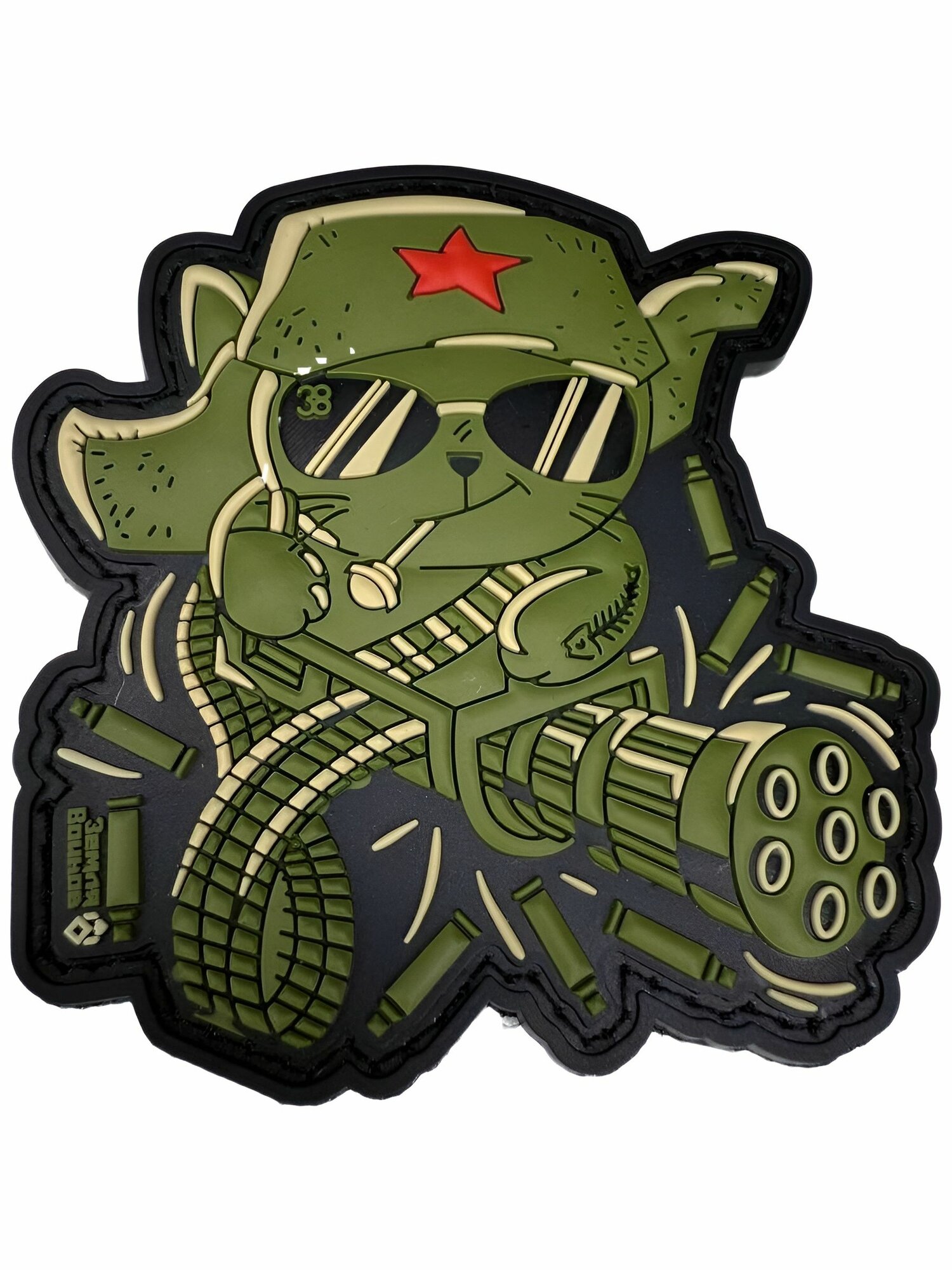 Патч №10 Шеврон Нашивка кот-пулеметчик 3D The machine gunner cat на липучке велкро земля воинов 8х7,5см ПВХ