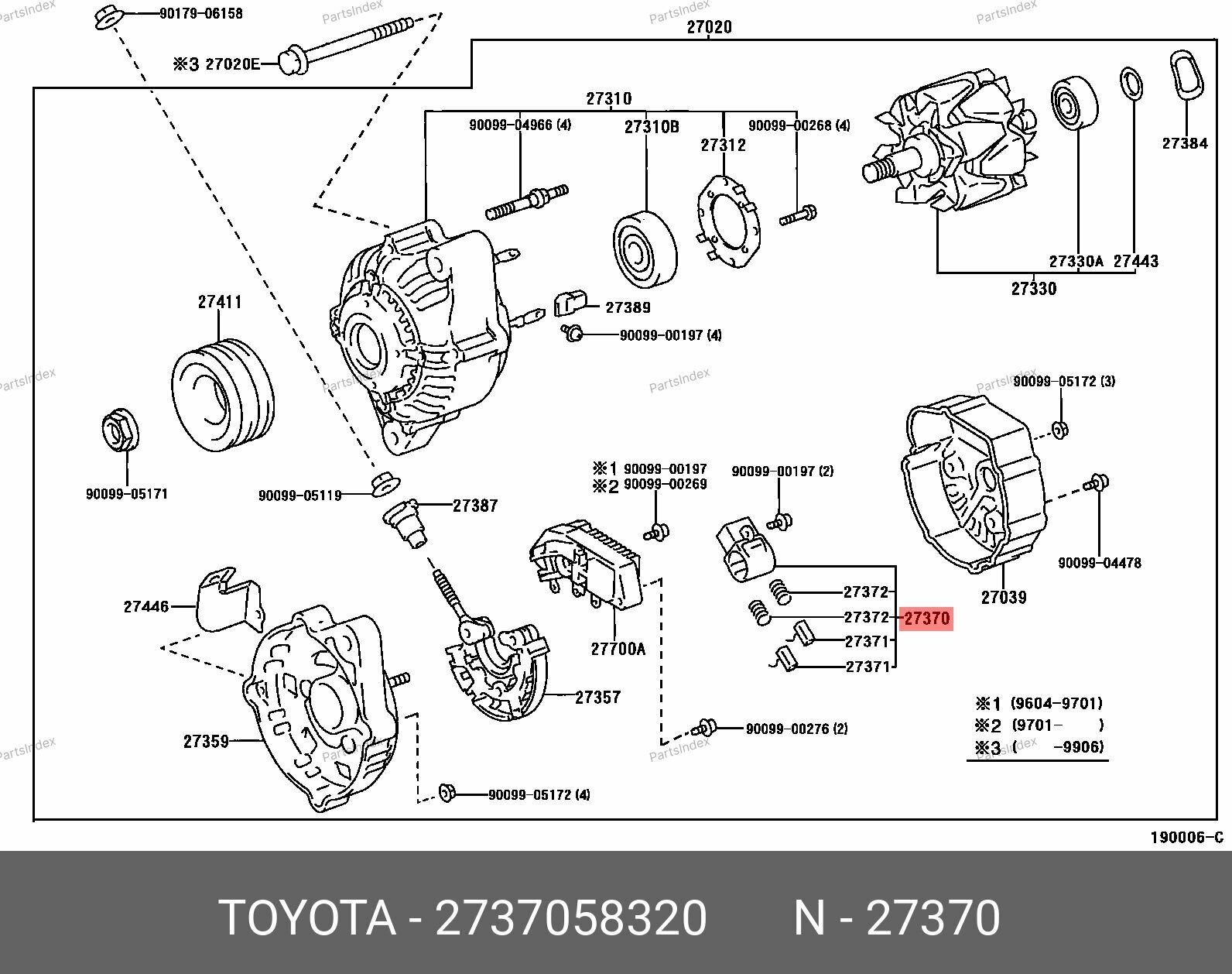 Щетка генератора/стартера, TOYOTA 2737058320