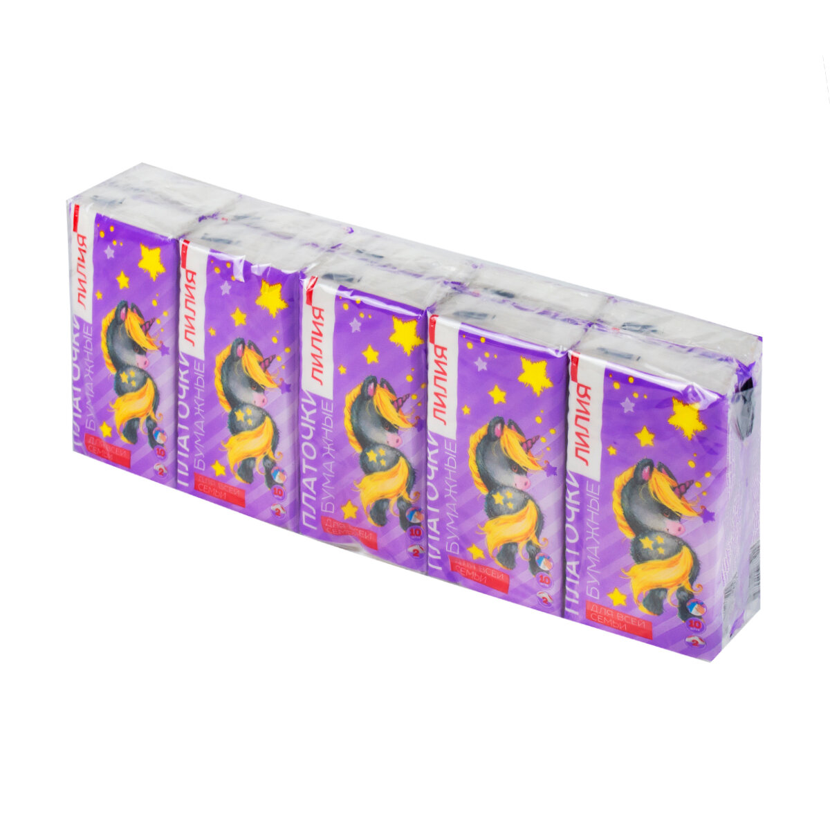 Носовые платочки "Лилия Детство", двухслойные, 10 платочков в 1 уп, 10 уп.