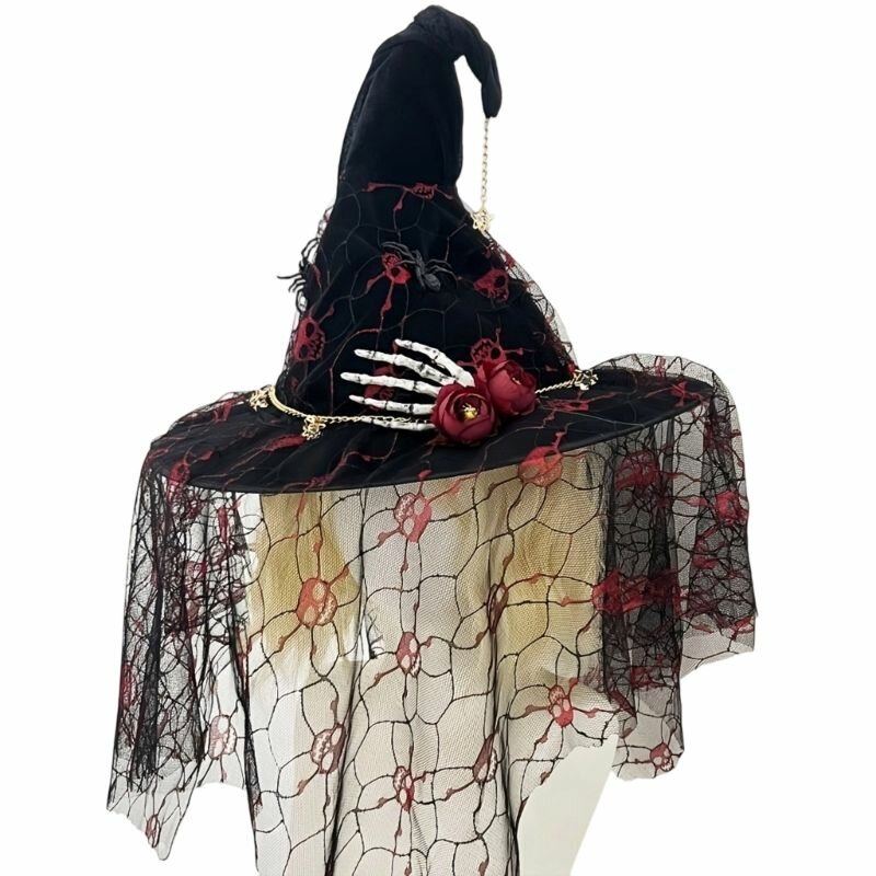 Готическая шляпа с черепом и пауками, украшенная вуалью, - Череп