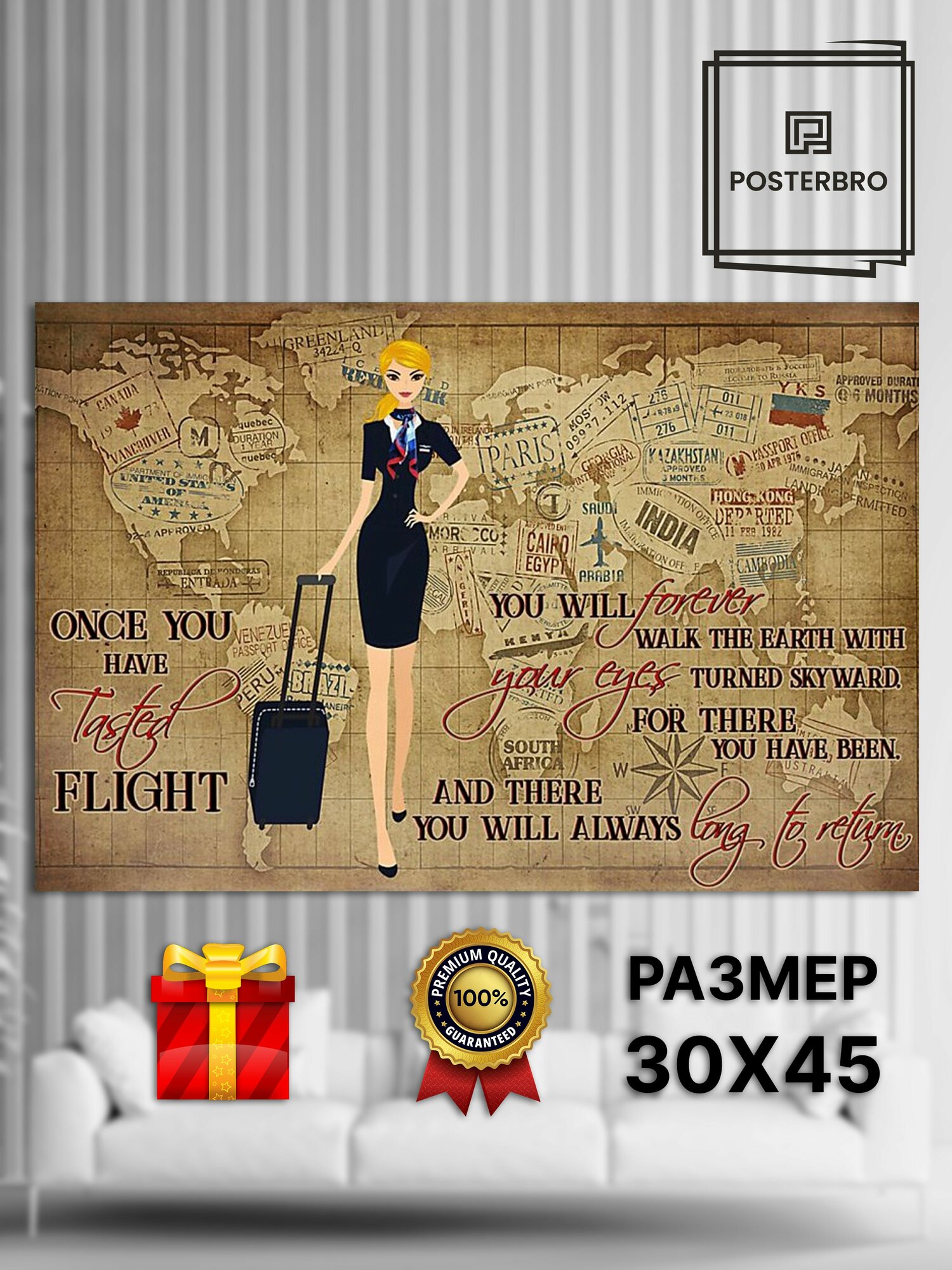 Постер на стену горизонтальный Авиация, 30*45 винтажная картина