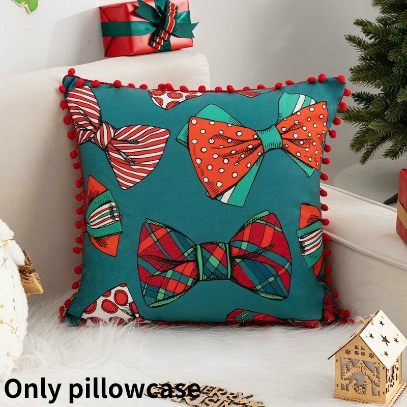 Подушка чехол для новогоднего украшения с ярким мультяшным дизайном 45x45см стиль g