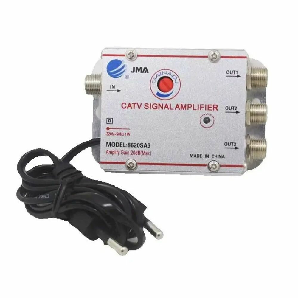 3-канальный усилитель-разветвитель для кабельного телевидения 8620SA3 20 дБ, усилитель сигнала цифровой телевизионной антенны, домашнее телевизионное оборудование 45 МГц - 860 МГц, вилка ЕС 220 В