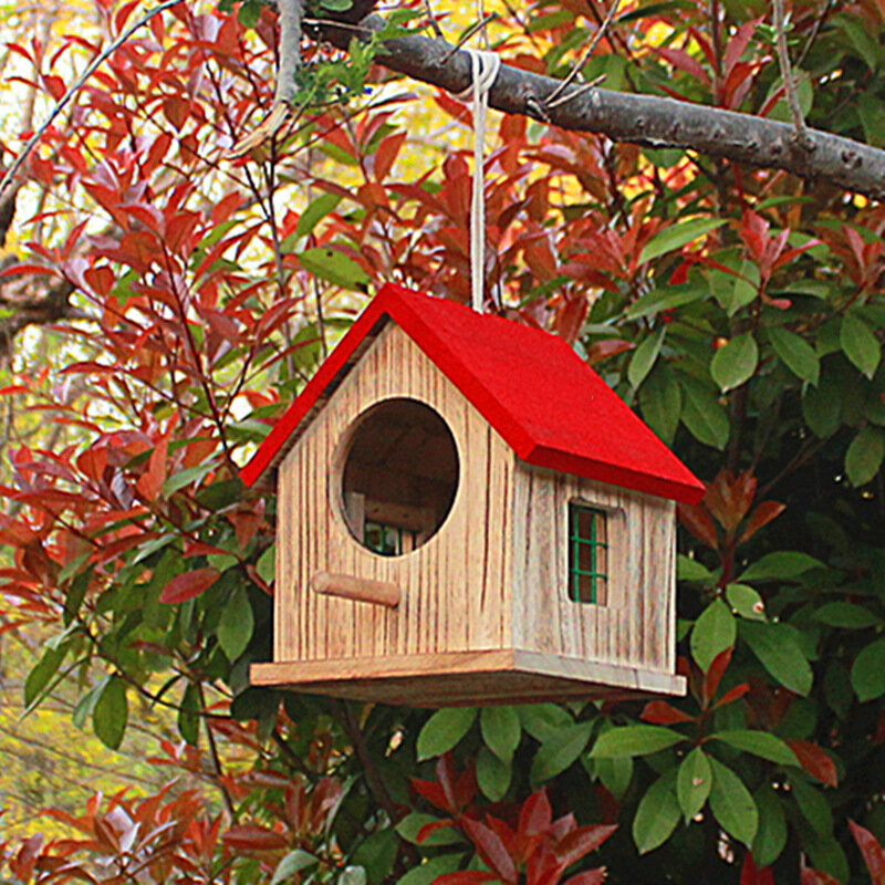 Уличный деревянный подвесной домик для птиц, кормушка для птиц, садовая станция для гнездования диких птиц, прочная конструкция, устойчивая к погодным условиям
