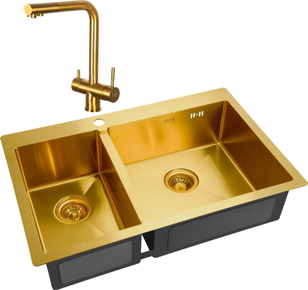 Комплект Мойка Zorg Inox PVD SZR-78-2-51 R 78x51, bronze, нержавеющая сталь / Смеситель Inox SZR-7039 BRONZE бронза, бронза