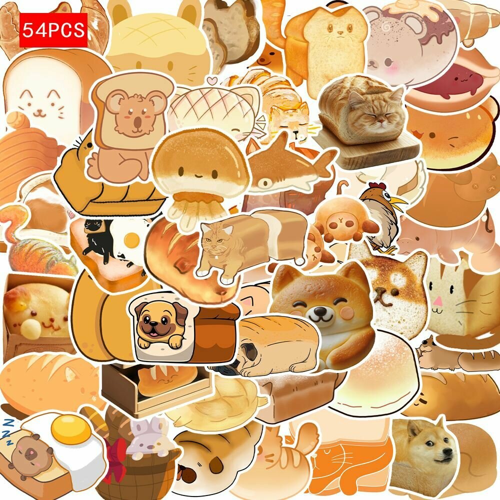 54 наклейки с изображением животных на хлеб, водонепроницаемые и самоклеящиеся