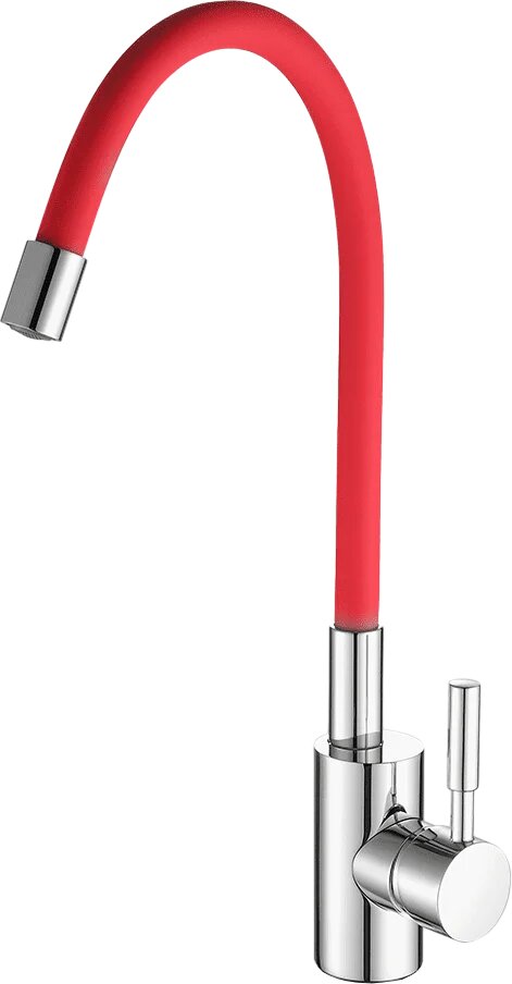 Смеситель для кухни Fashun A4053+B06 с гибким изливом, с поворотным изливом, хром, красный, матовый, глянцевый, однорычажный, латунный, с керамическим картриджем