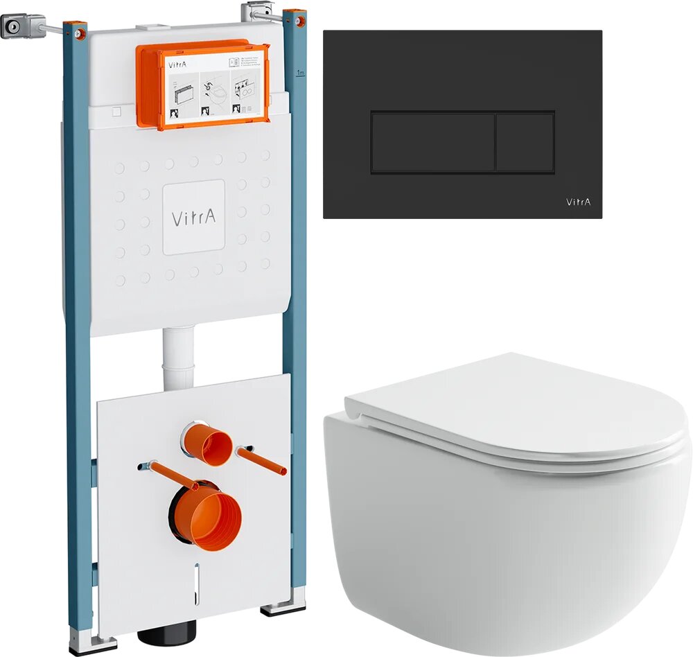 Комплект 3 в 1 Унитаз подвесной Ceramicanova UP Rimless CN4007 / Инсталляция VitrA V-Fix Core 732-5800-01PV / Кнопка Root Square 740-2311 цвет матовый черный