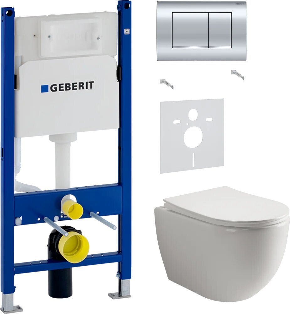 Комплект 3 в 1 Унитаз подвесной Ceramicanova Mia Rimless CN1805 / Звукоизоляция Geberit 156.050.00.1 / Инсталляция с кнопкой Duofix Delta 458.163.21.1 цвет хром
