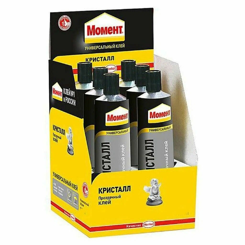 Клей Момент Кристалл Прозрачный 30мл 10 штук в боксе (125 / 1 упаковка - 6 штук; Клей момент - 6 тюбиков по 125 млл)