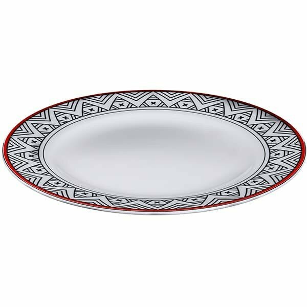 Тарелка «Мезень» Классик Геометрия плоская, фарфор, 300 мм, белый, красный (Башкирскии фарфор)
