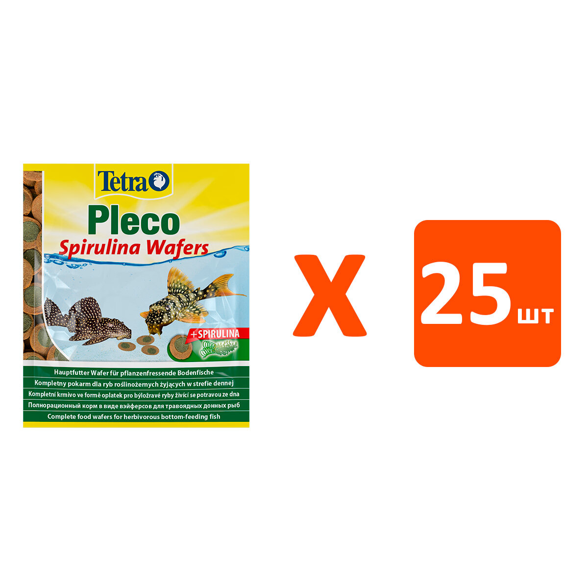 TETRA PLECO SPIRULINA WAFERS корм чипсы для растительноядных донных рыб со спирулиной (15 гр х 25 шт)