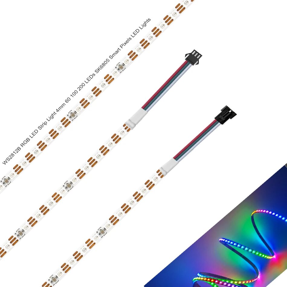 Светодиодная лента WS2812B 200 LED, 2m, 4mm, 2020