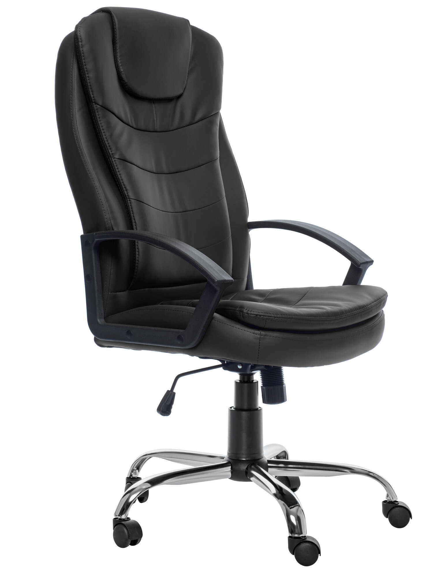 Кресло офисное Patrick М черное, экокожа, хромированное с колесиками и механизмом качания