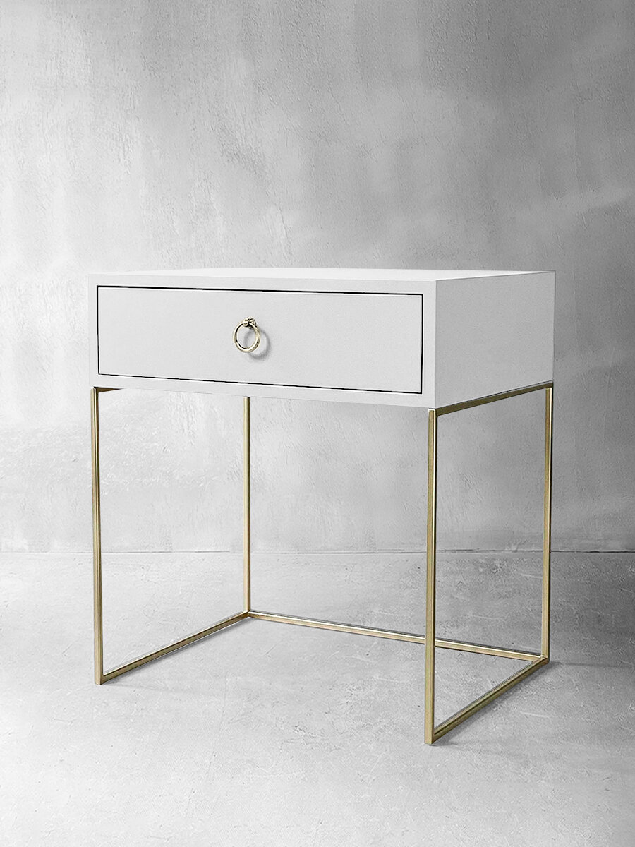 Прикроватная тумба loftovik "Сокль Слим", с полкой, белая, с ящиком, 45х30х45 см