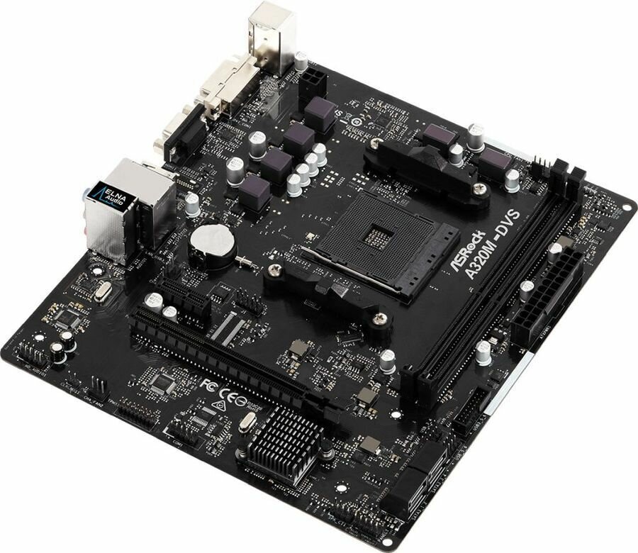 Материнская плата ASROCK A320M-DVS R3.0 (A320M-DVS R3.0) - SocketAM4, AMD A320, 2хDDR4-3200 МГц, 1хPCI-Ex16, mATX