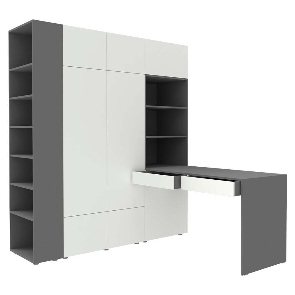 Стол письменный со стеллажом и шкафом 1765 Темно-серый Белый