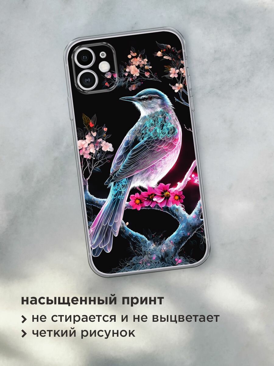 Чехол на Apple iPhone 11 / Айфон 11 с принтом "Птица на цветущем дереве" — фото 1